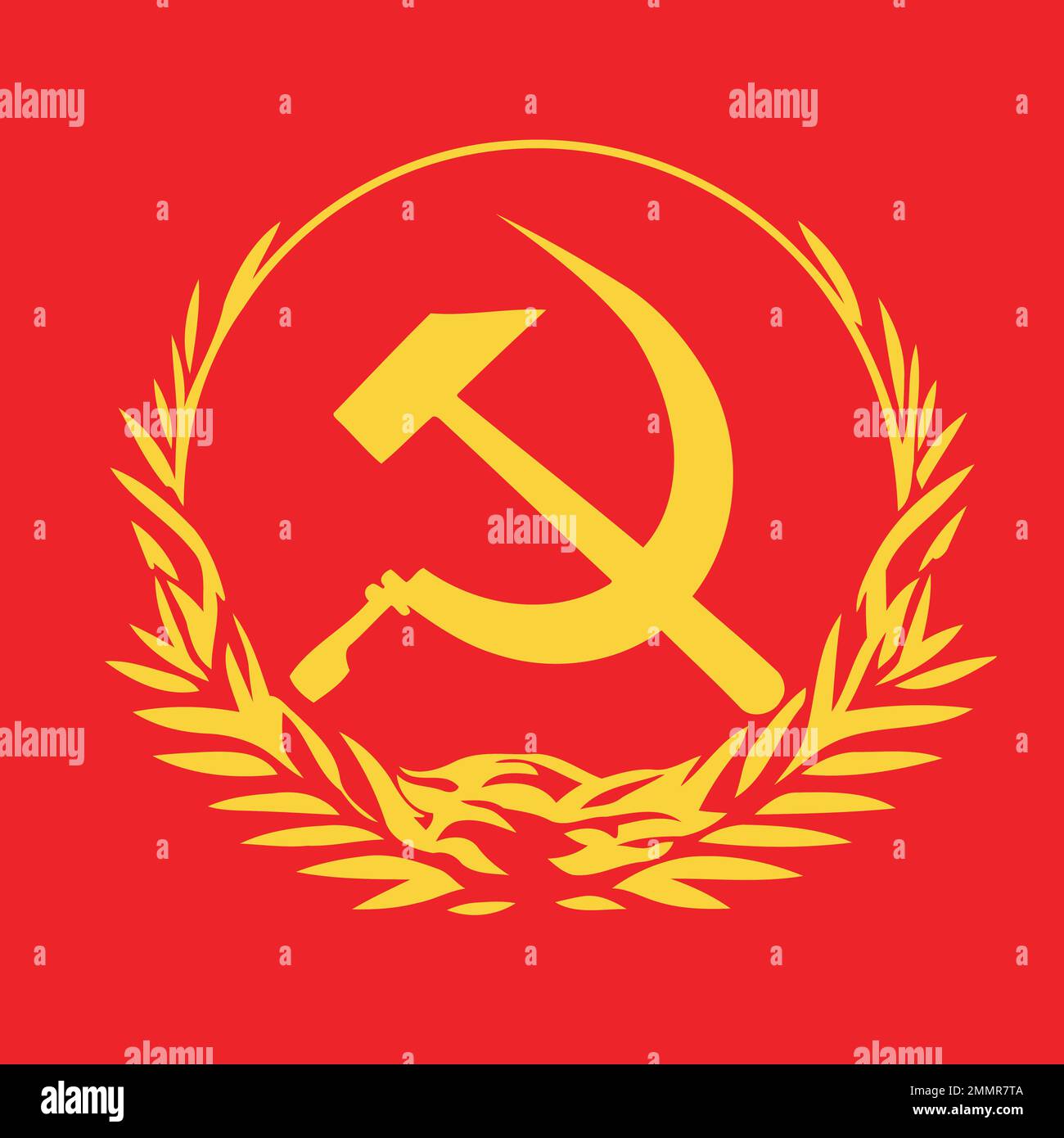 Art vector illustration in communist style in red and yellow colors ...