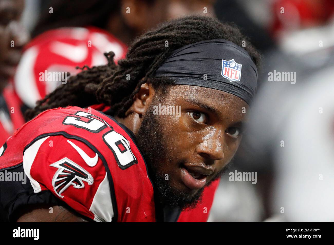 Atlanta Falcons linebacker Anthony Winbush (56) sits on the bench ...