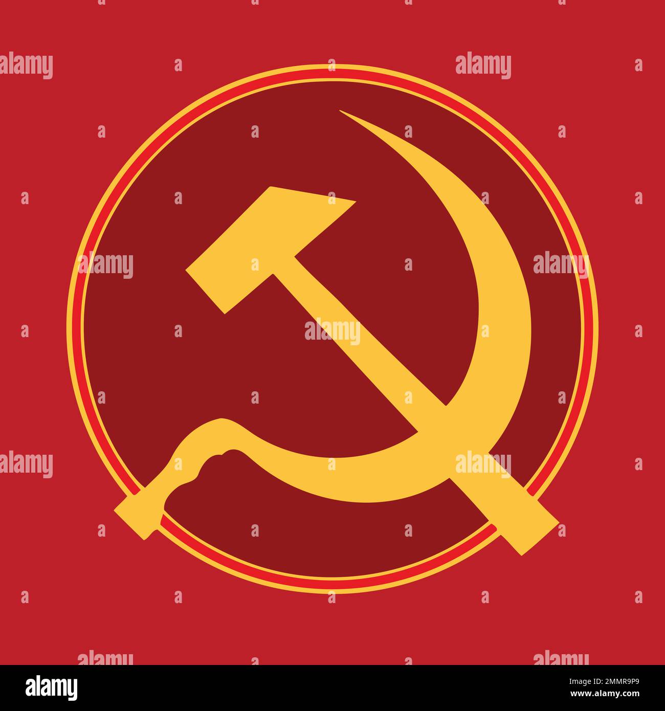 Art vector illustration in communist style in red and yellow colors ...