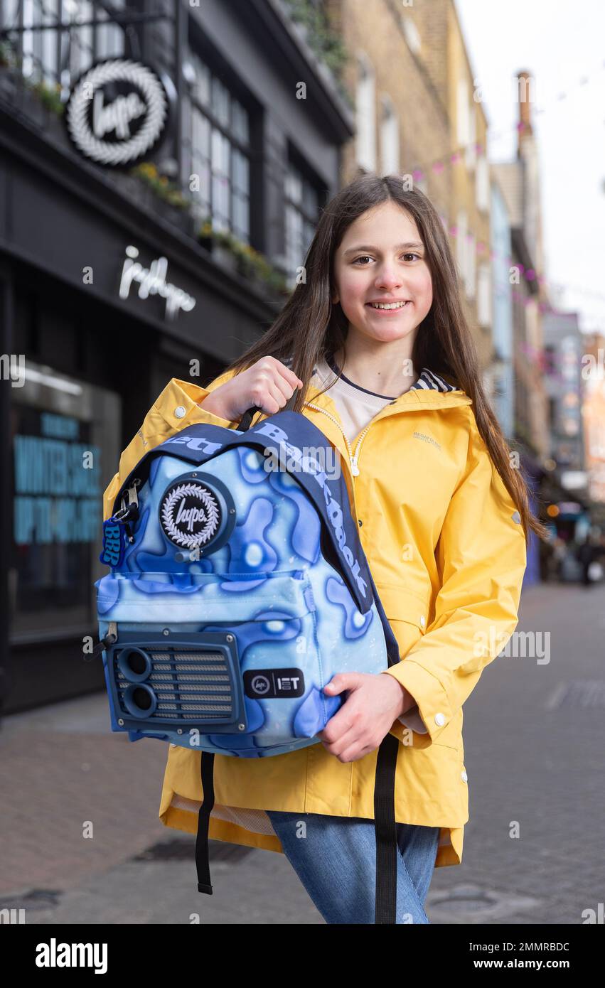 EDITORIAL USE ONLY Eleanor Wood, 12, models her winning design from the ...