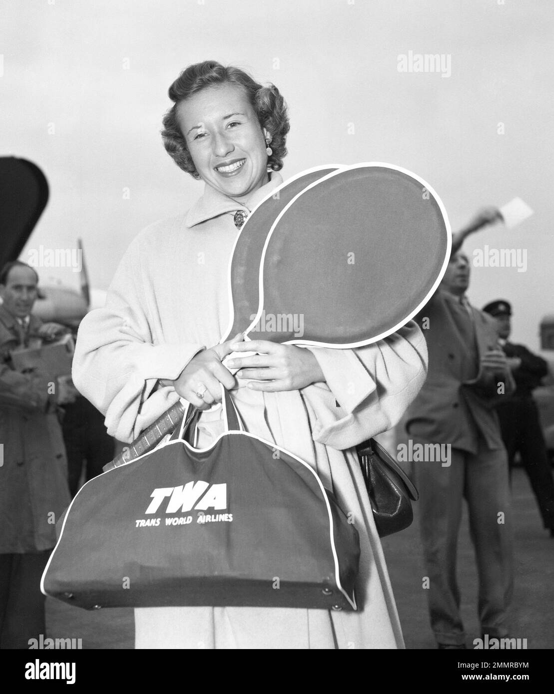 Maureen Connolly, known as Little Mo, smiles at London Airport on her ...