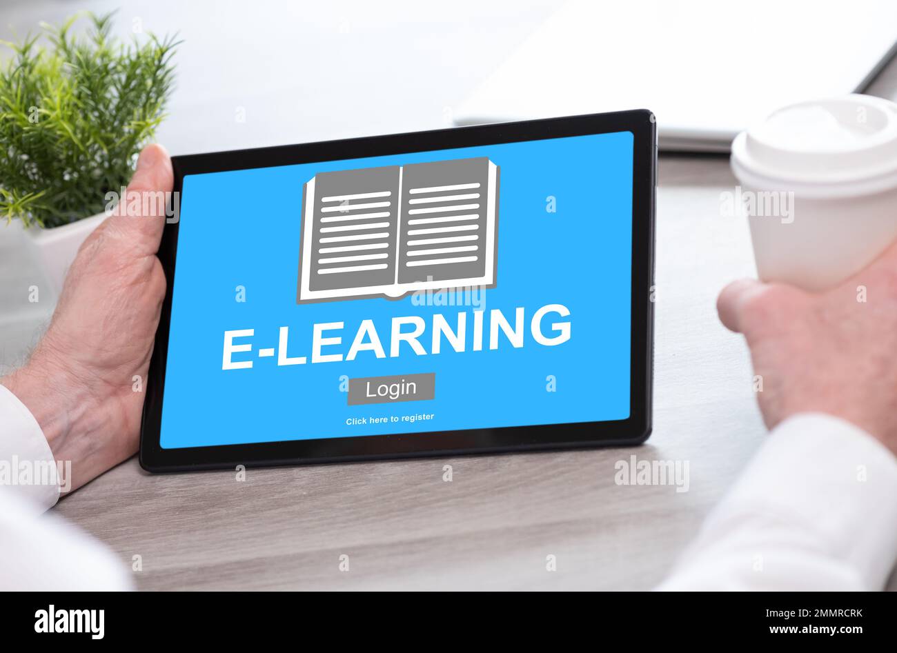 Tablet screen displaying an e-learning concept Stock Photo - Alamy