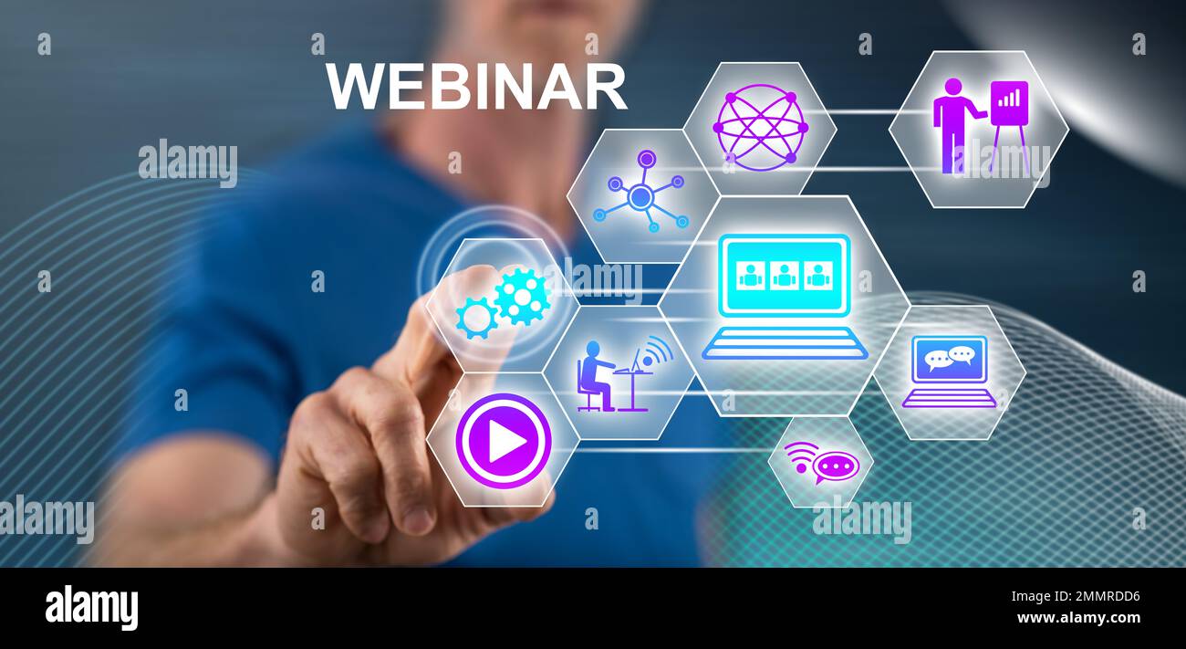 Man touching a webinar concept on a touch screen with his finger Stock ...