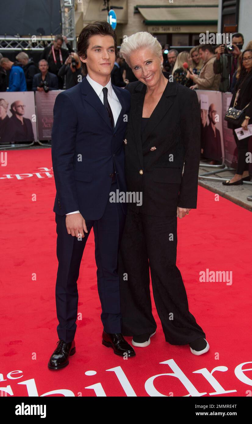 Actors Emma Thompson, right and Fionn Whitehead, pose for photographers ...