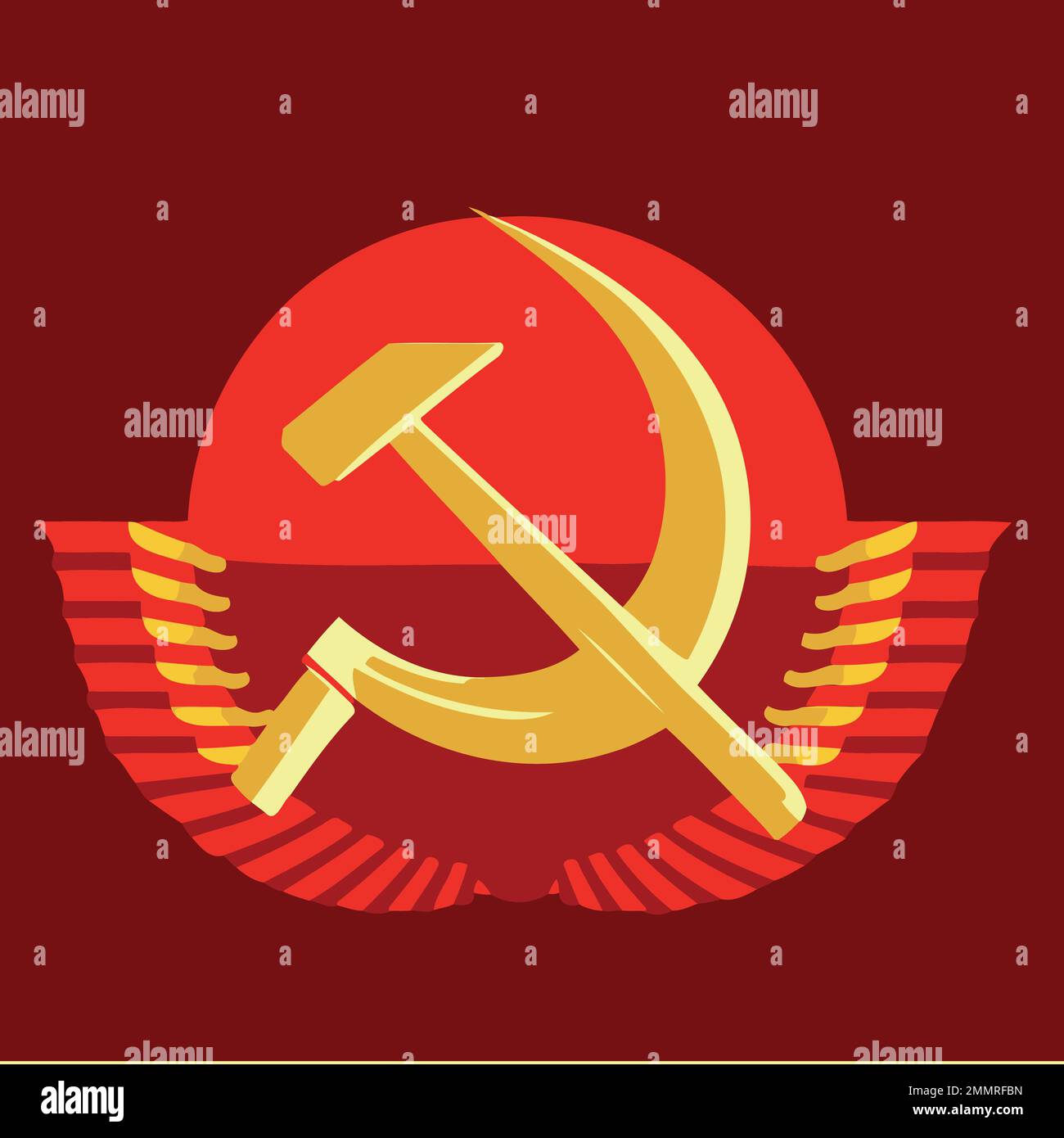 Art vector illustration in communist style in red and yellow colors ...