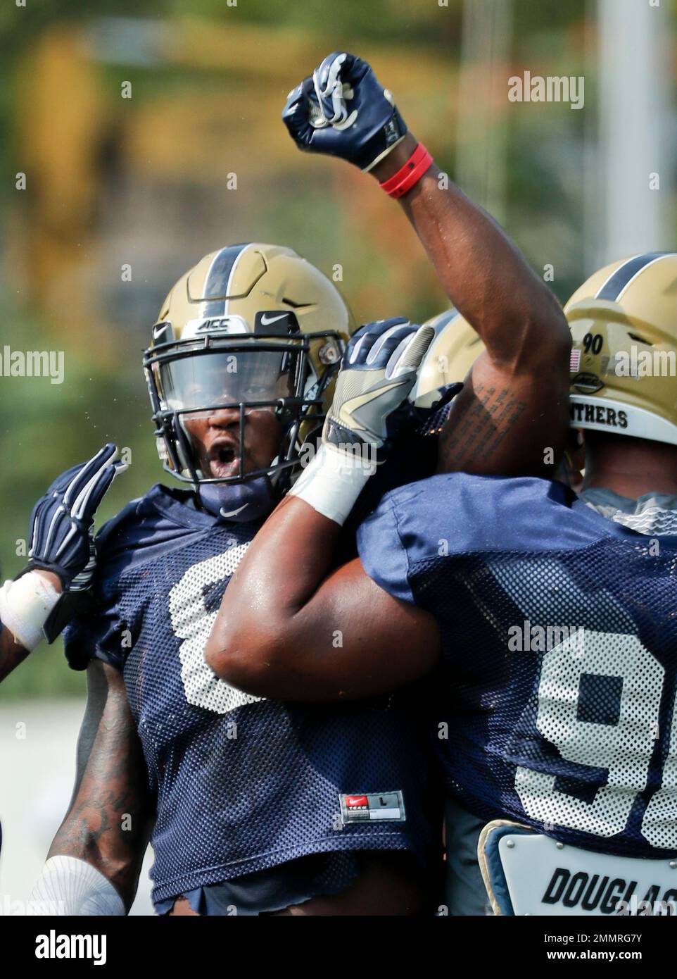 Pittsburgh defensive lineman Dewayne Hendricks yells to teammates ...