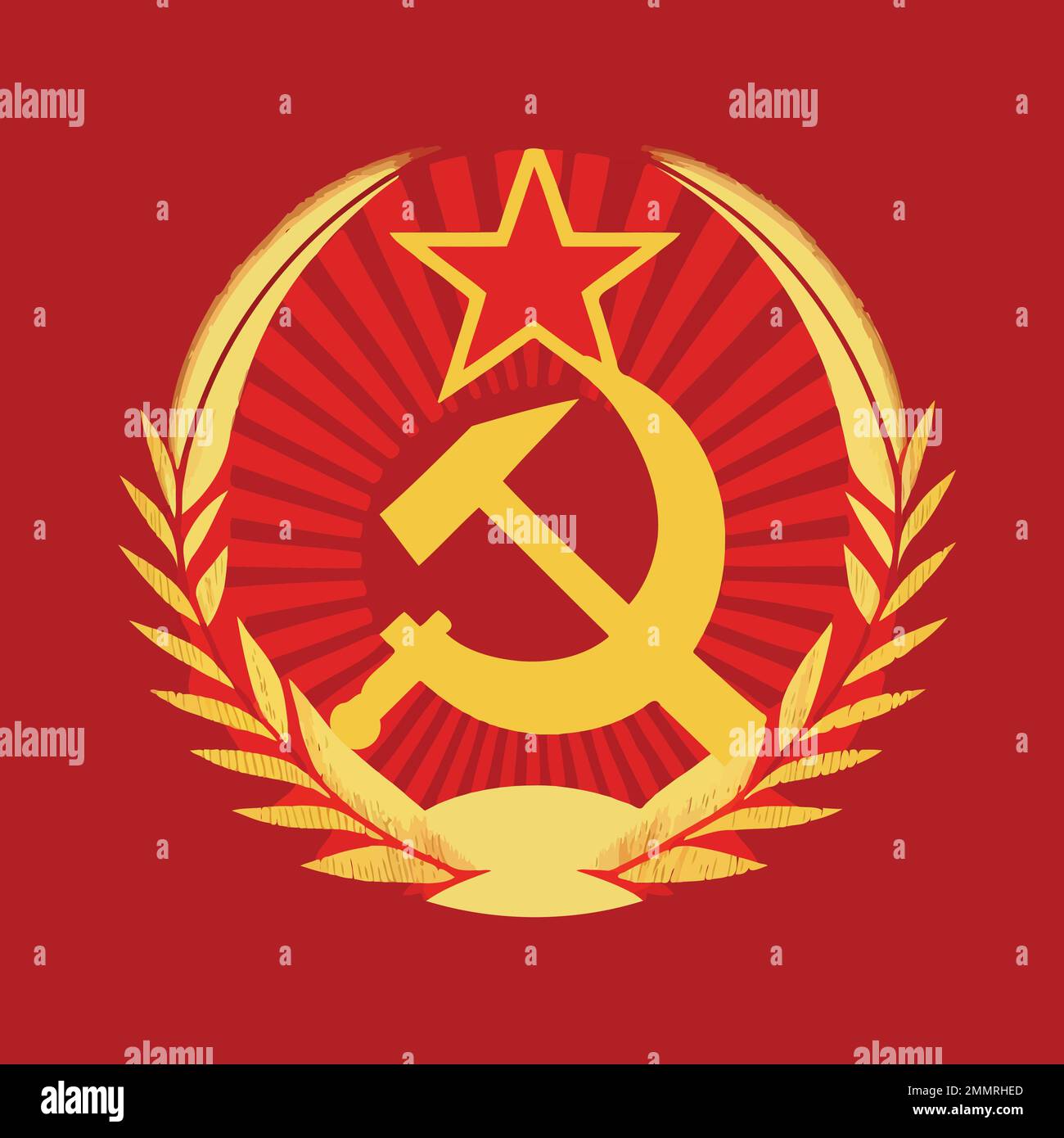 Art Vector Illustration In Communist Style In Red And Yellow Colors