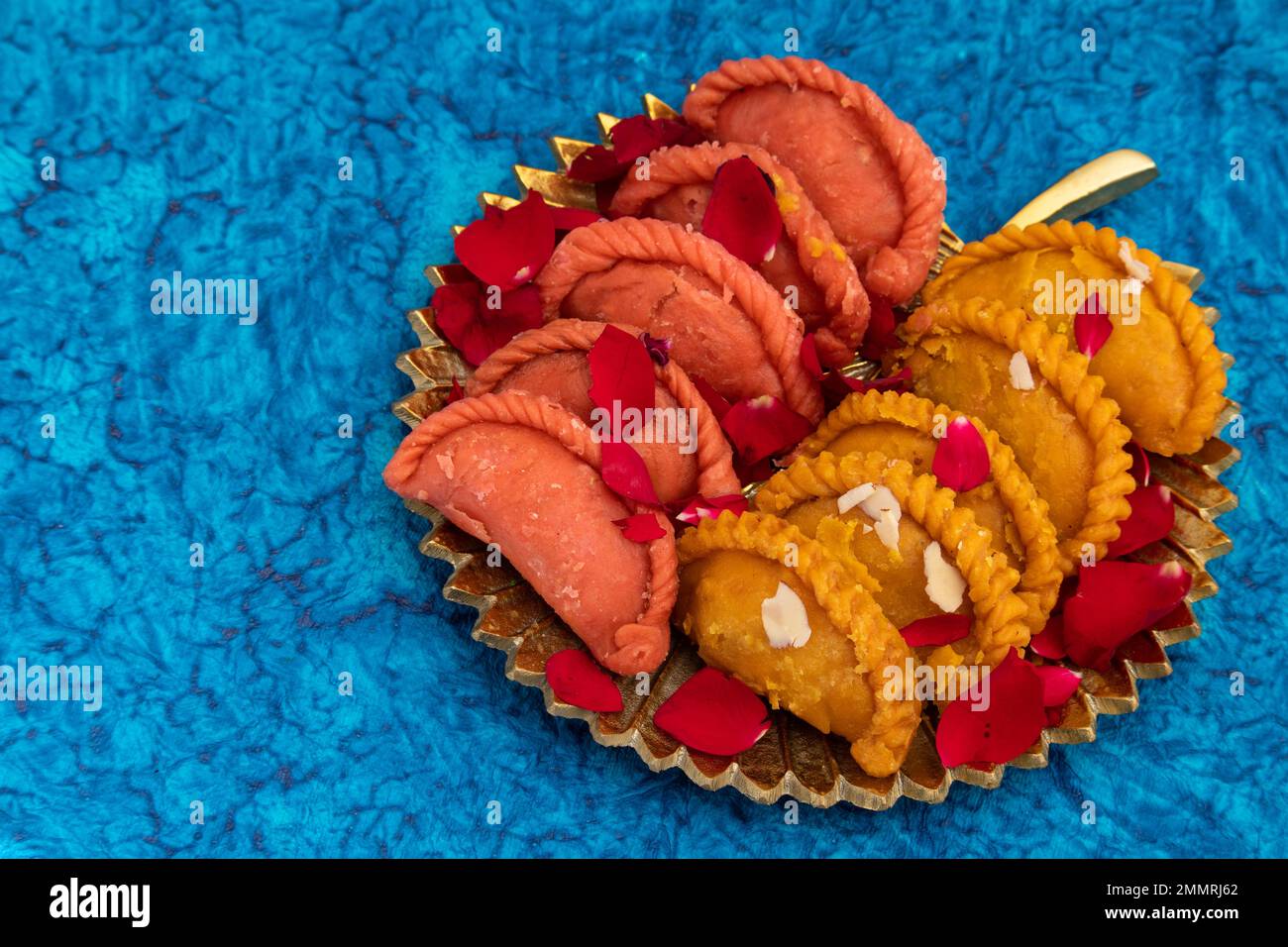 Traditional Indian Mithai Rose Gujiya, Kesar Gujiya Also Called Gujia ...