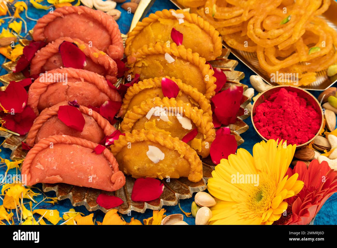 Traditional Indian Mithai Rose Gujiya, Kesar Gujiya Also Called Gujia ...