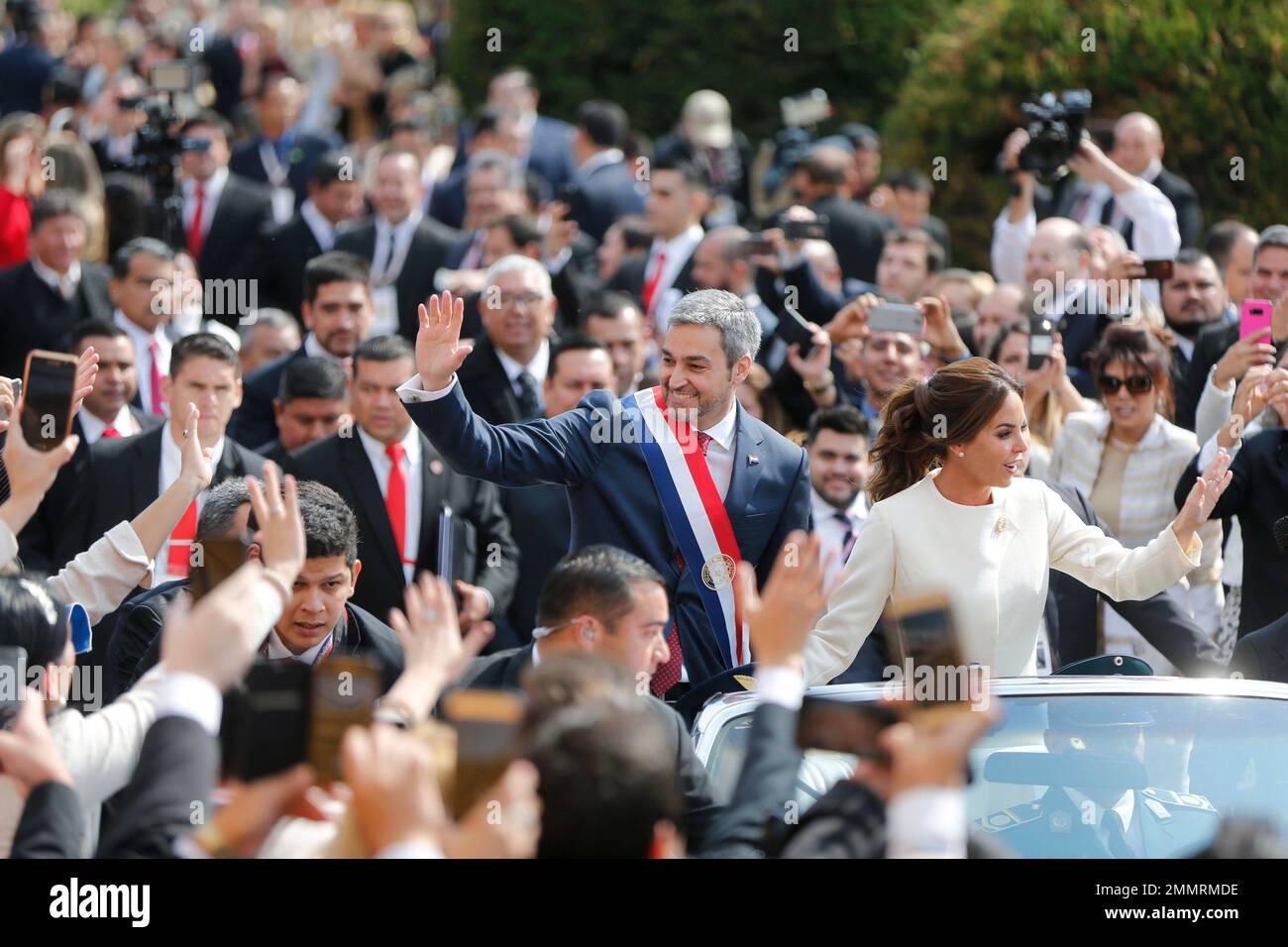 Paraguay's new President Mario Abdo Benitez rides in an open top car ...