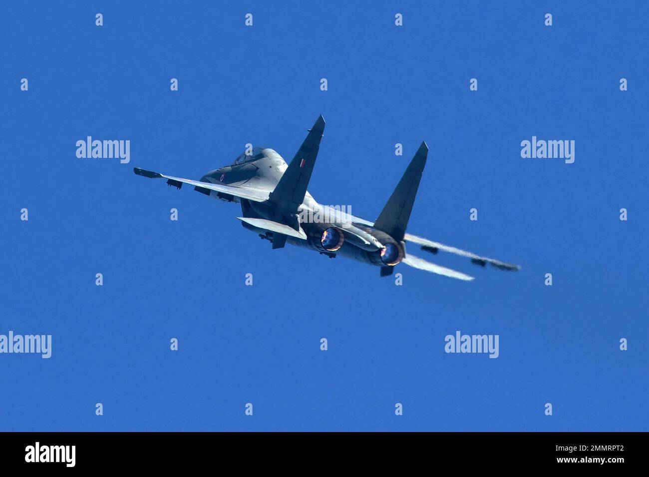 India Air Force Su-30MKI Flanker is seen take off during the joint ...