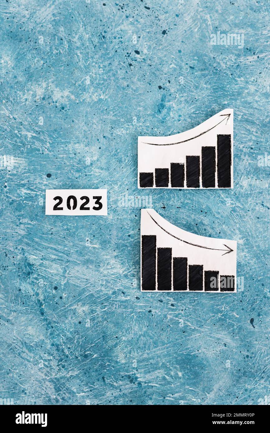 interest rates or inflation and cost of living concept, 2023 text with ...