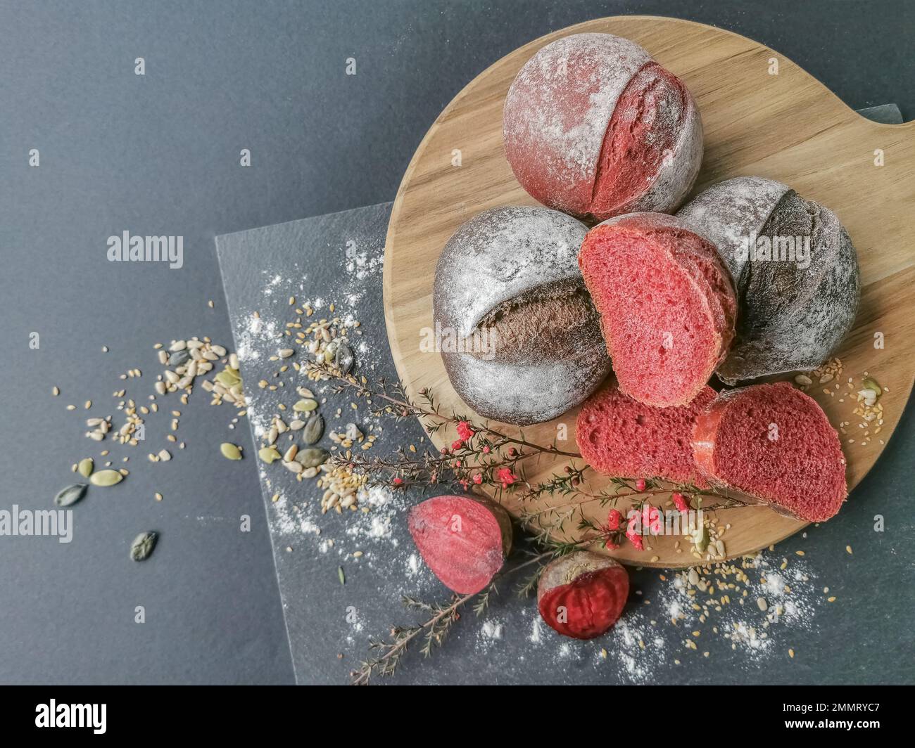 Set view of healthy bread on table, decoration with carob bread and ...