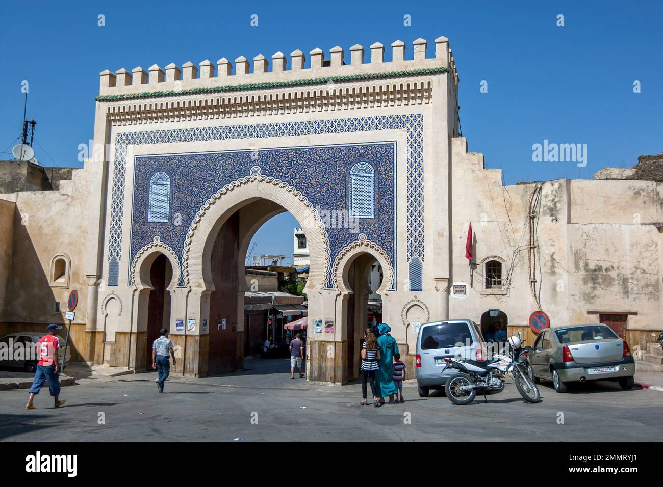 The Bab Bou Jeloud Gate at the Fez medina in Morocco. It was built by ...