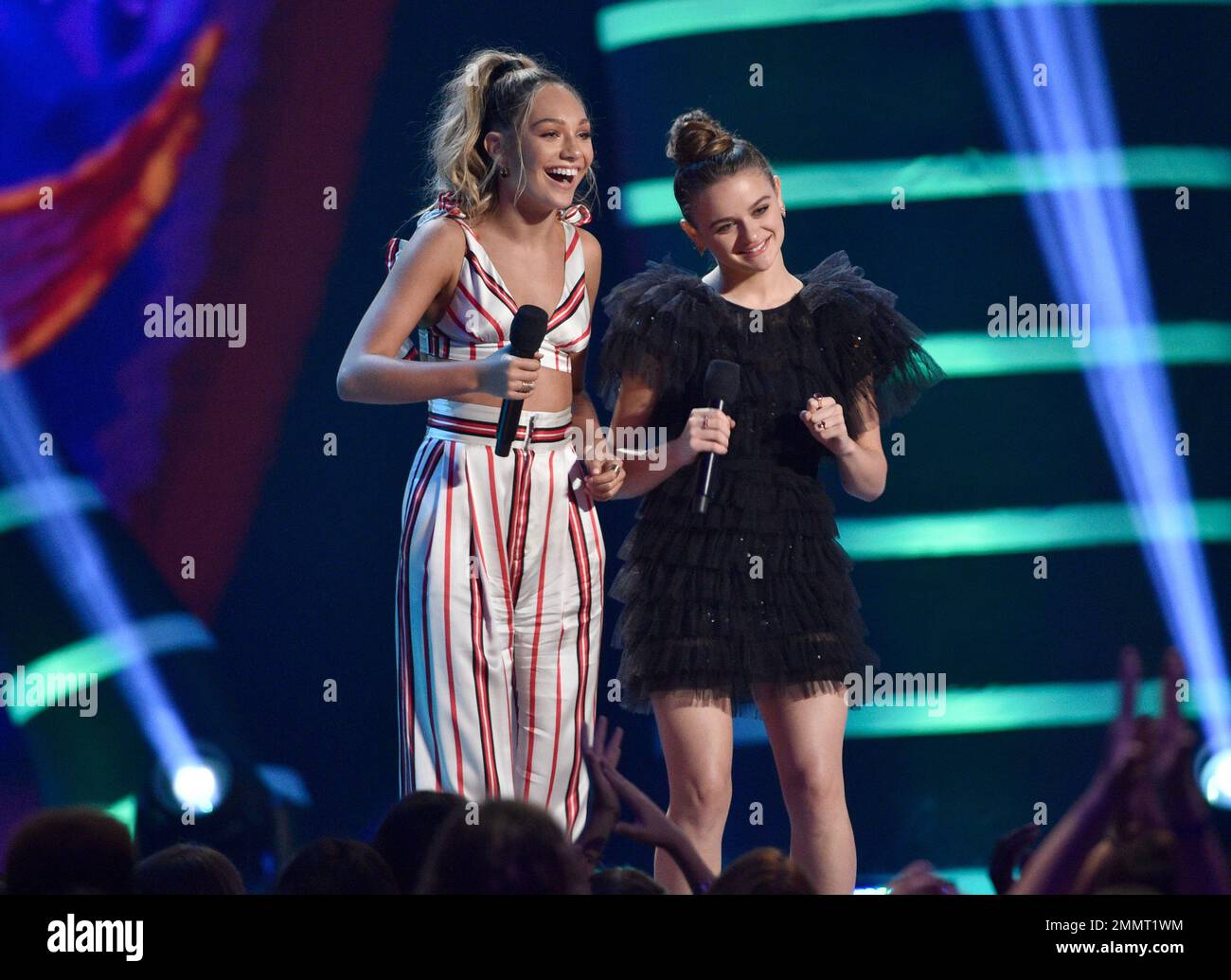 Maddie Ziegler, left, and Joey King introduce a performance by Bebe ...
