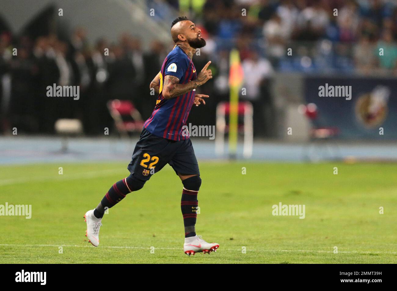 Barcelona's Arturo Vidal gestures during the Spanish Super Cup soccer ...