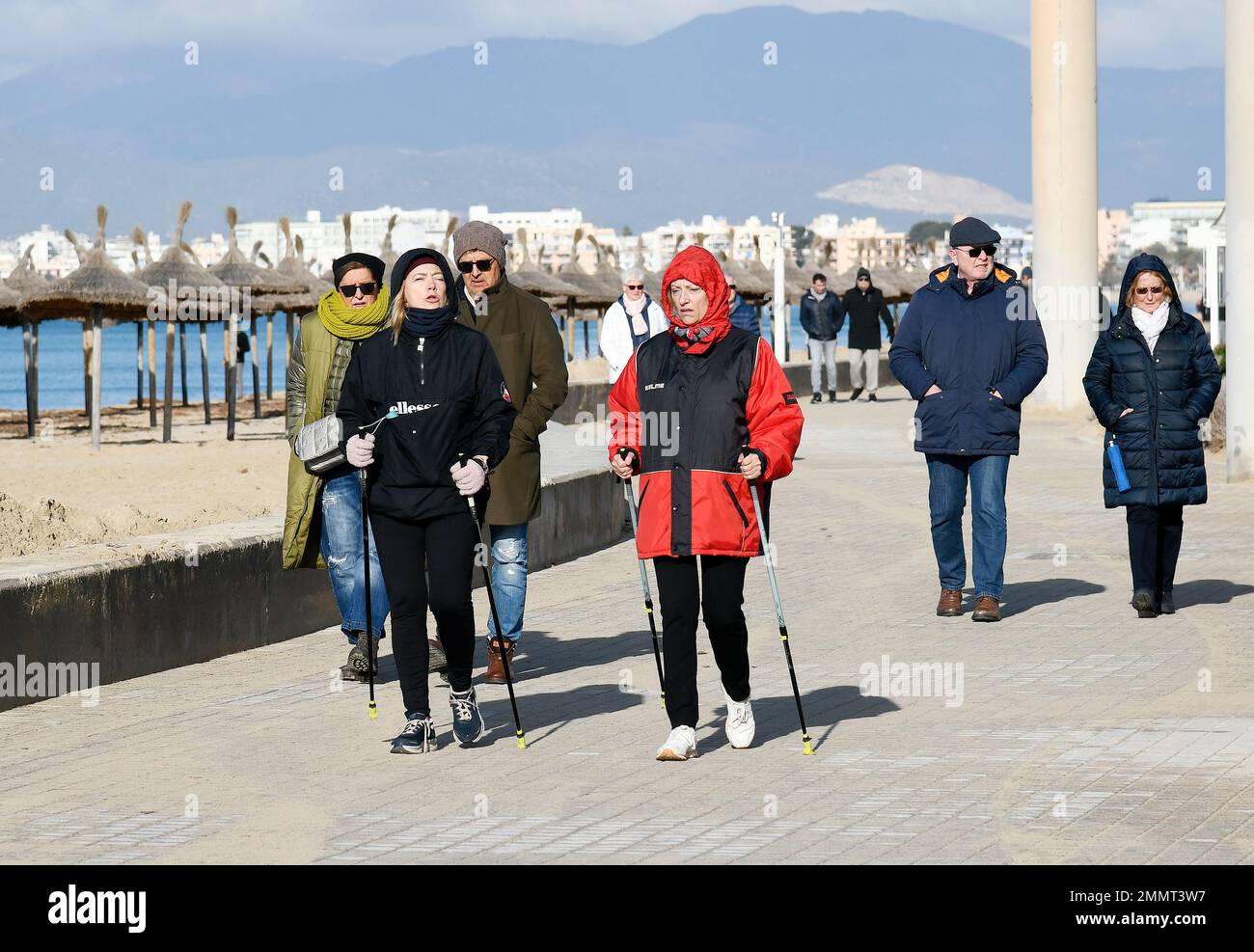 People walking in Playa de Palma in Mallorca with good weather on ...