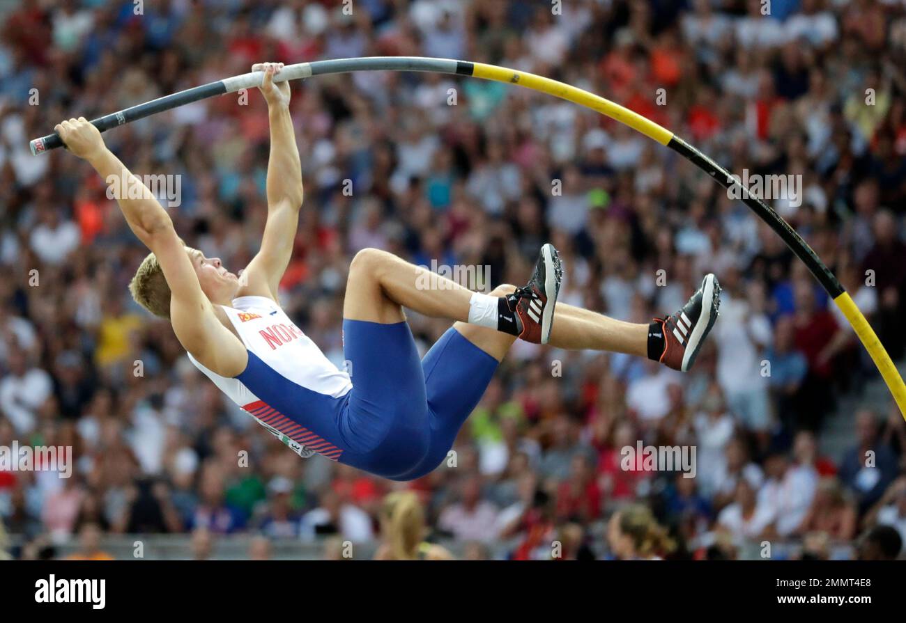 Norway's Sondre Guttormsen makes an attempt in the men's pole vault ...