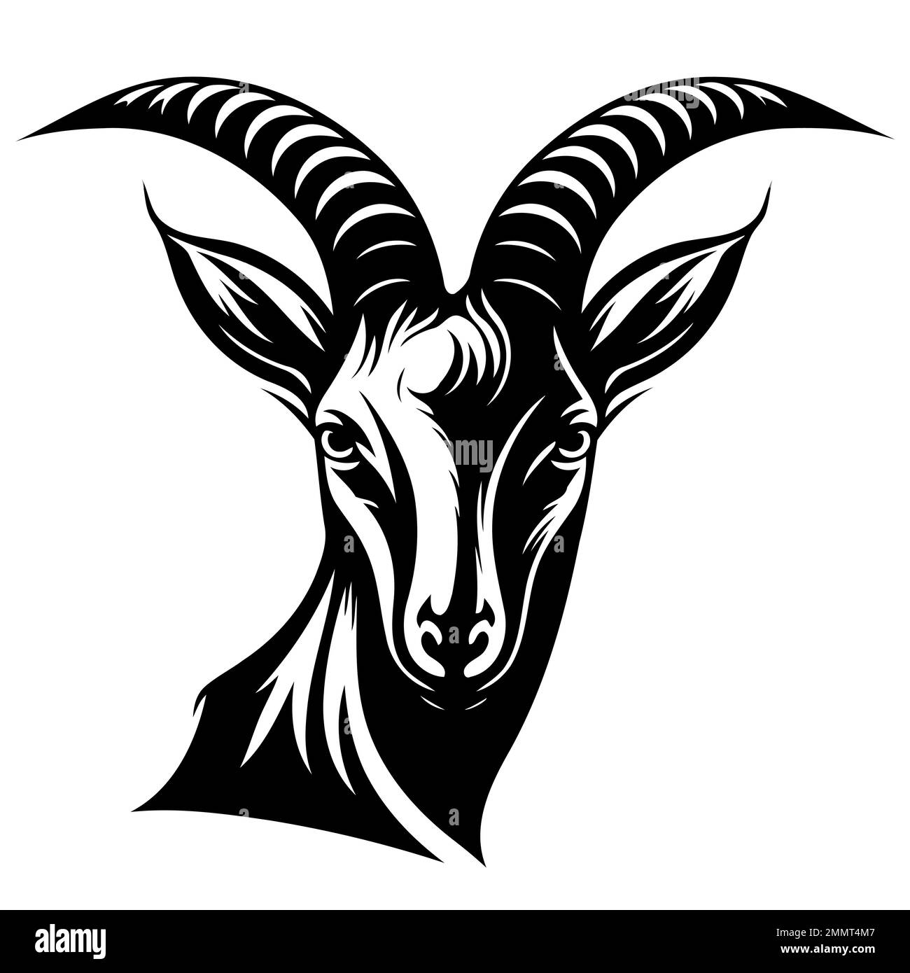 Vector illustration of animal head domestic goat of the species Capra ...