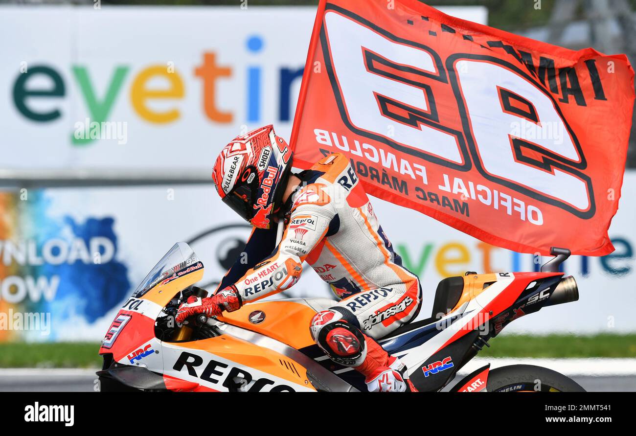 Spain's rider Marc Marquez of the Repsol Honda Team celebrates after ...