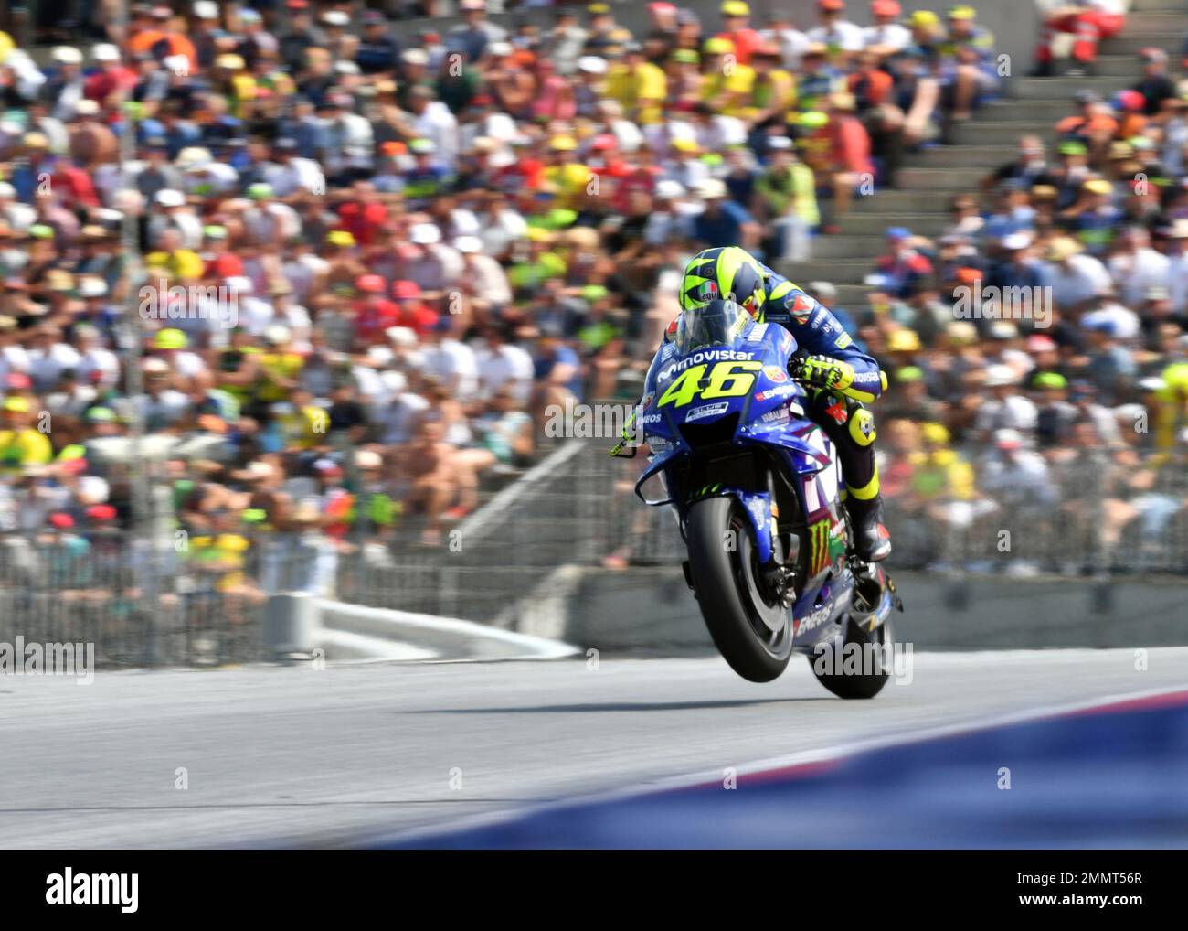 Italian rider Valentino Rossi of the Movistar Yamaha MotoGP steers his ...