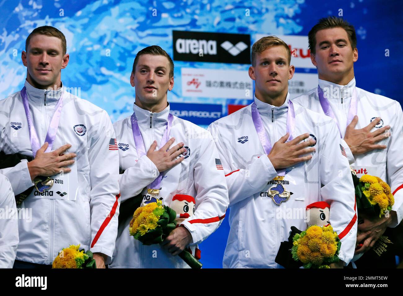 U.S. team members, from left to right, Ryan Murphy, Andrew Wilson ...