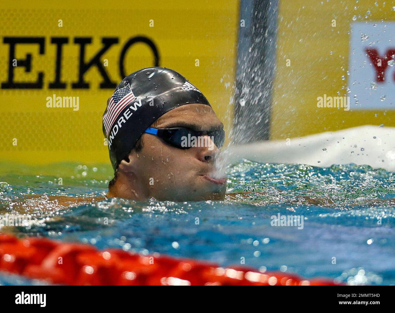 U.S. swimmer Michael Andrew reacts after winning the men's 50m ...