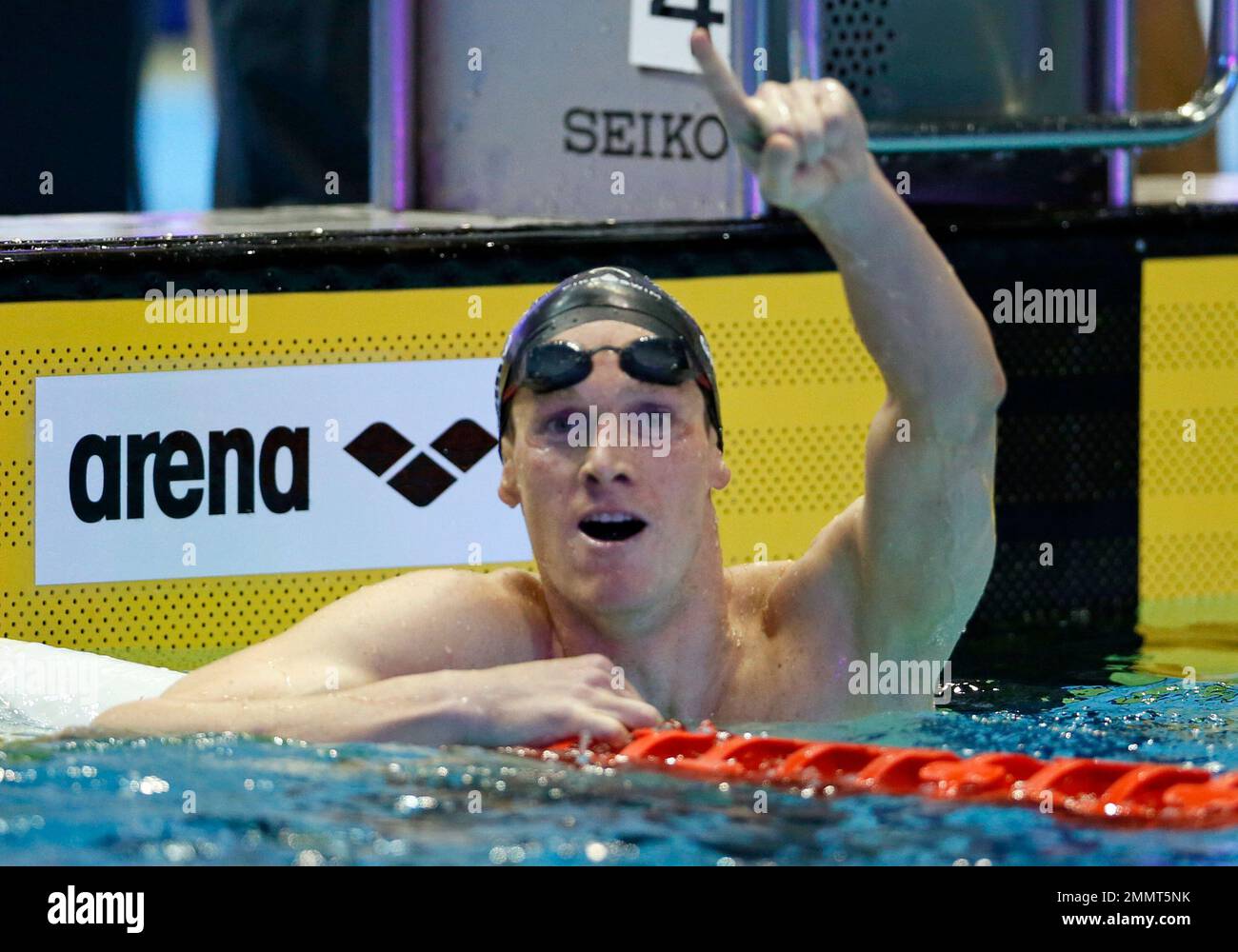 Zane Grothe of the U.S., reacts after winning the men's 800m freestyle ...