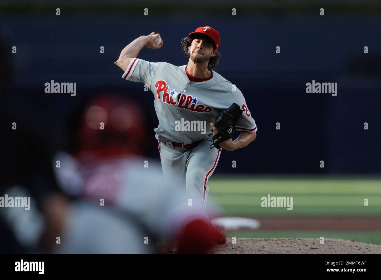 Philadelphia Phillies starting pitcher Aaron Nola works against a San ...