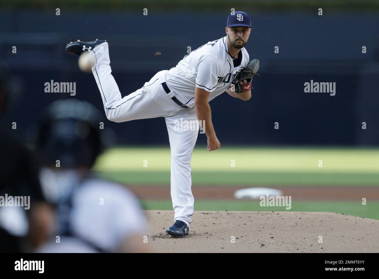 San Diego Padres starting pitcher Walker Lockett works against a ...