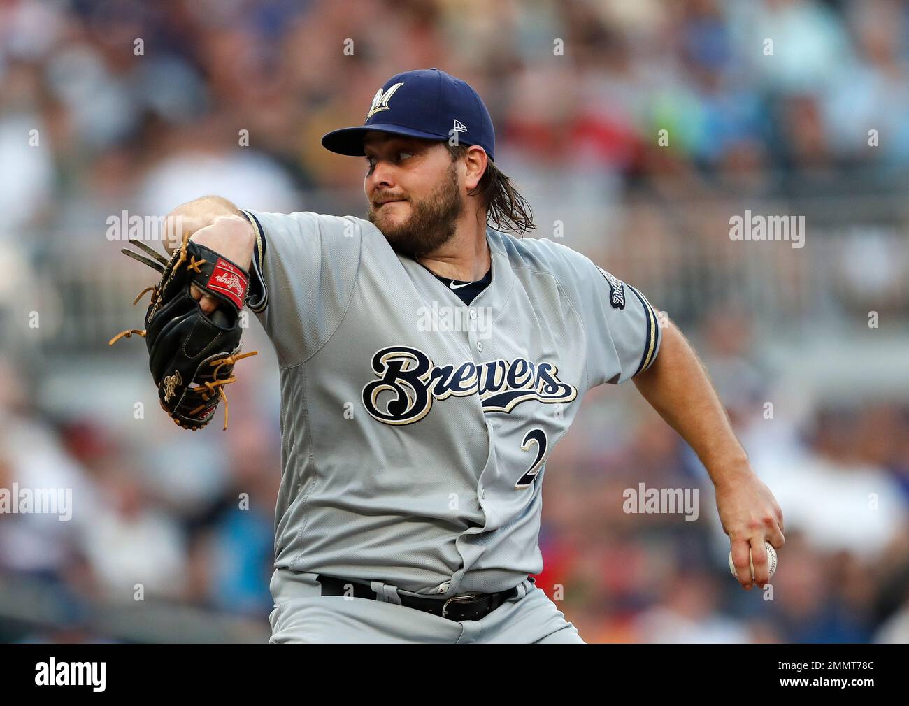 Milwaukee Brewers starting pitcher Wade Miley (20) works in the second ...