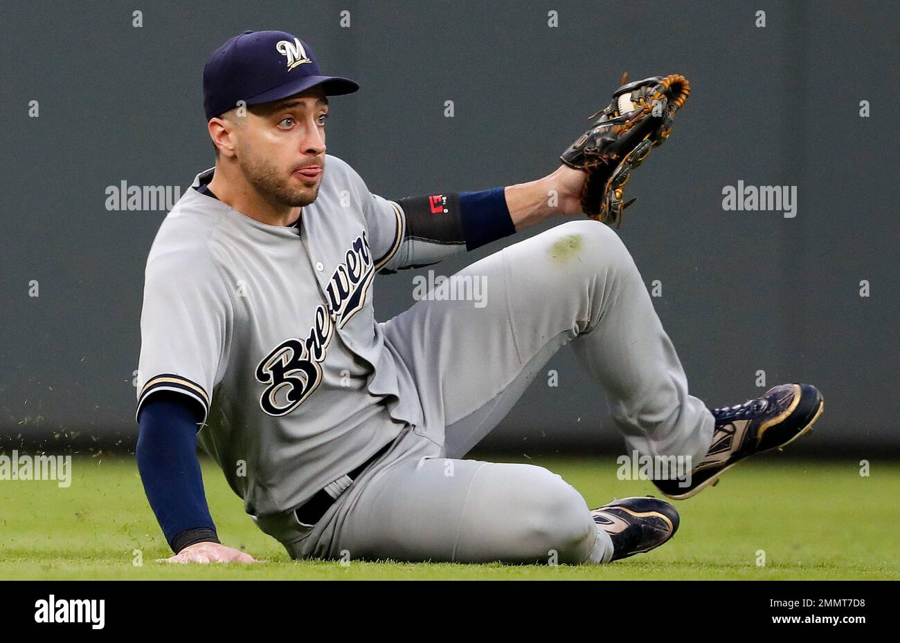 Milwaukee Brewers left fielder Ryan Braun catches a fly ball off the ...