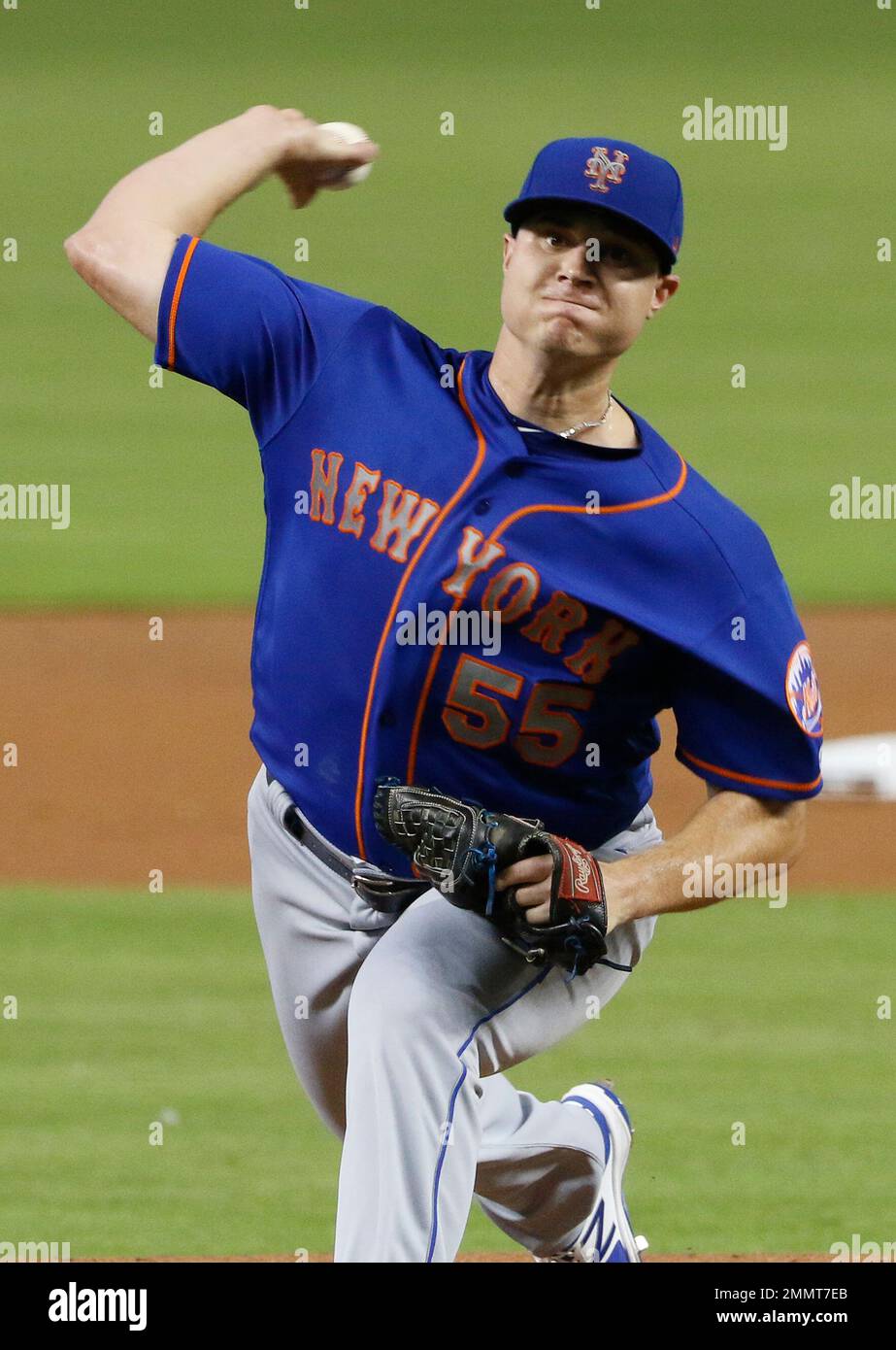 New York Mets relief pitcher Corey Oswalt throws against the Miami ...