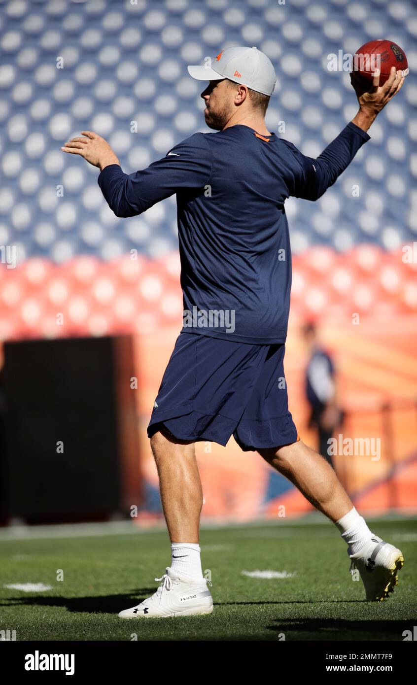 Denver Broncos quarterback Case Keenum warms up before an NFL football ...