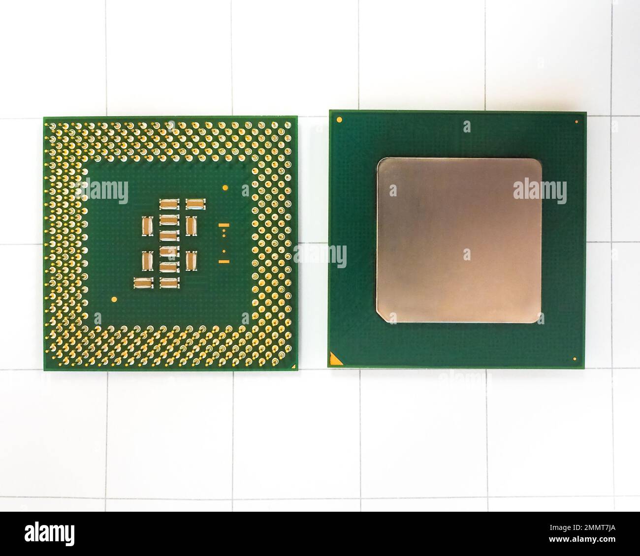 Top view of computer processors on a white background. Flat layout ...