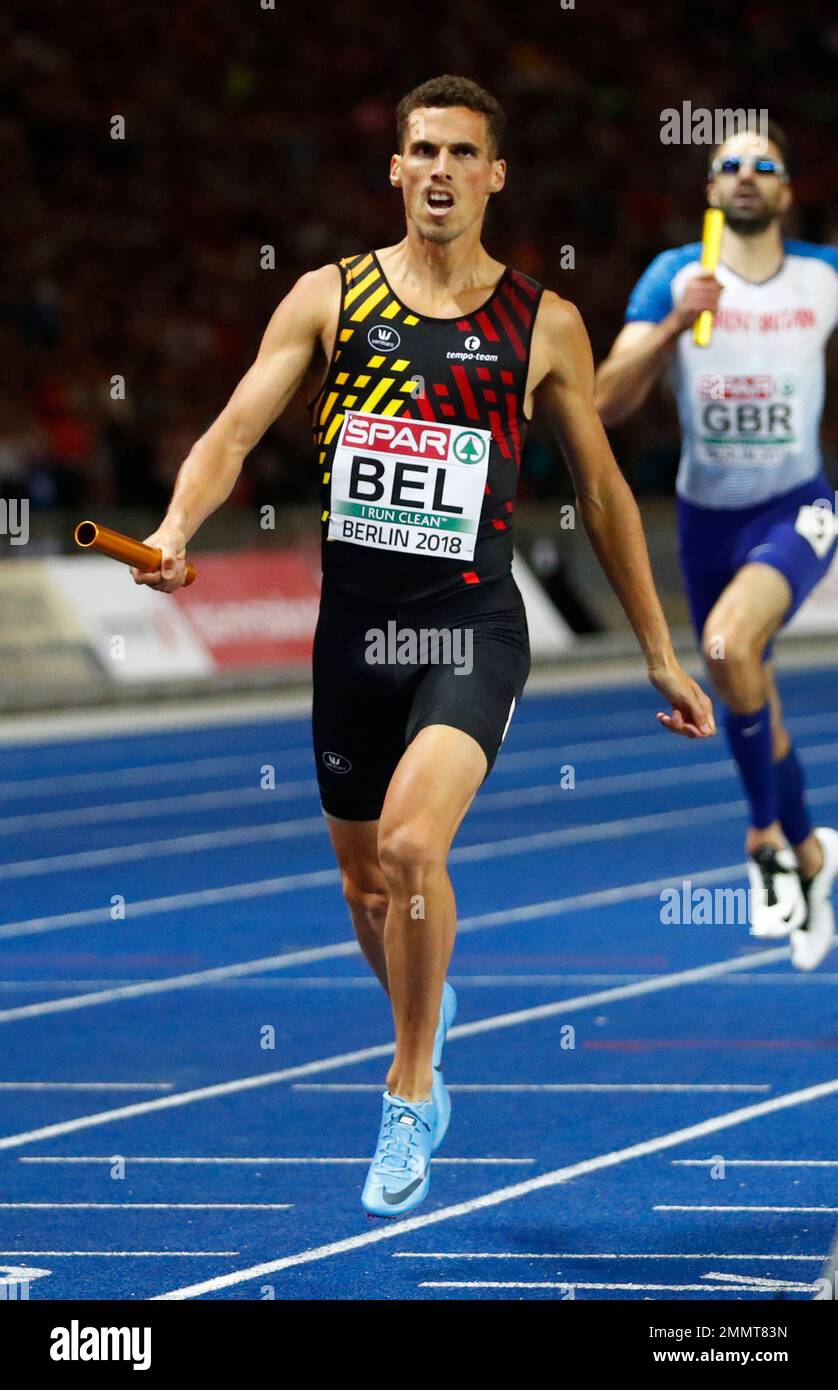 Belgium's Kevin Borlee crosses the line to win the gold medal in the ...