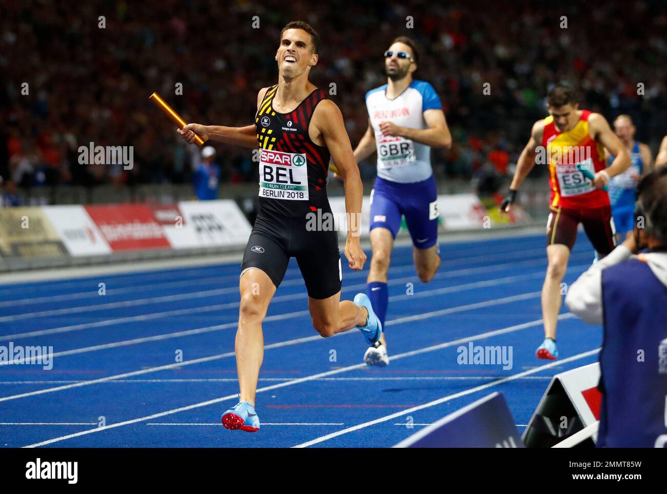 Belgium's Kevin Borlee crosses the line to win the gold medal in the ...
