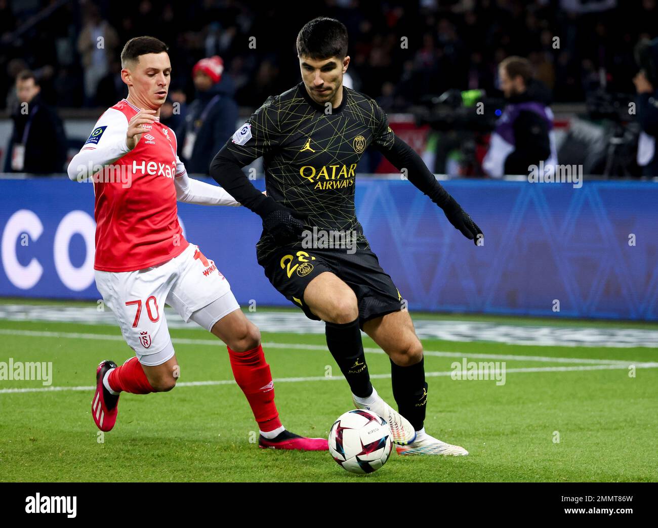 Paris, France. 29th Jan, 2023. Carlos Soler of PSG, Alexis Flips of ...