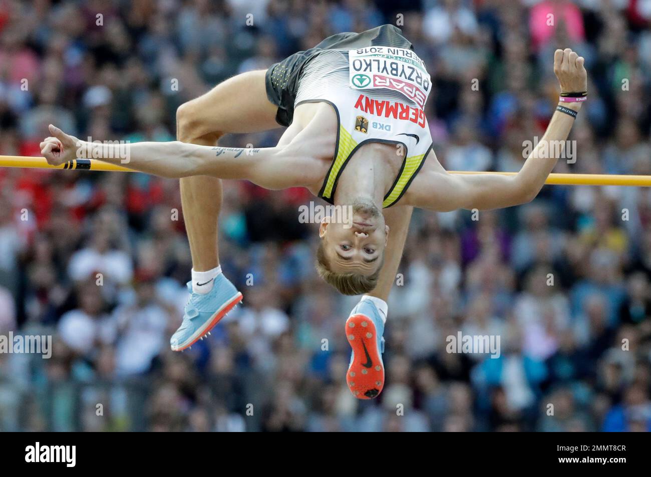 Germany's Mateusz Przybylko makes an attempt in the men's high jump ...