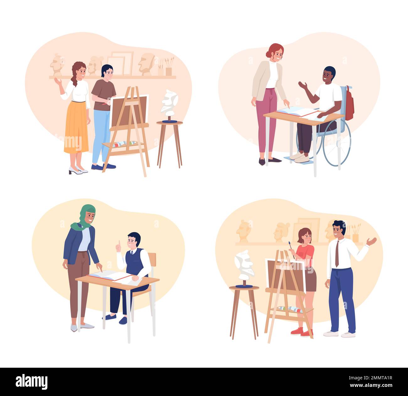 Student teacher communication 2D vector isolated illustration set Stock ...