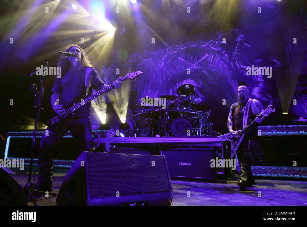 Kerry King, Tom Araya, Paul Bostaph and Gary Holt with Slayer performs ...