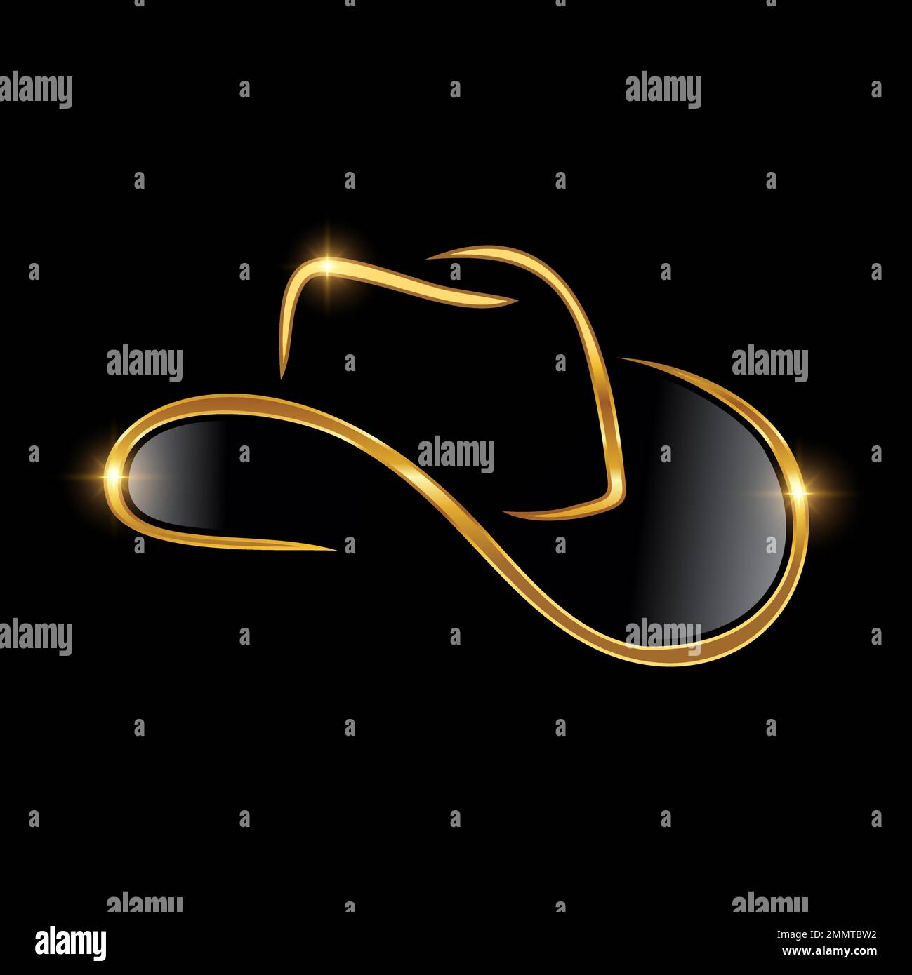 Golden Cowboy Hat Vector Sign Illustration with Gold Shine Effect In ...