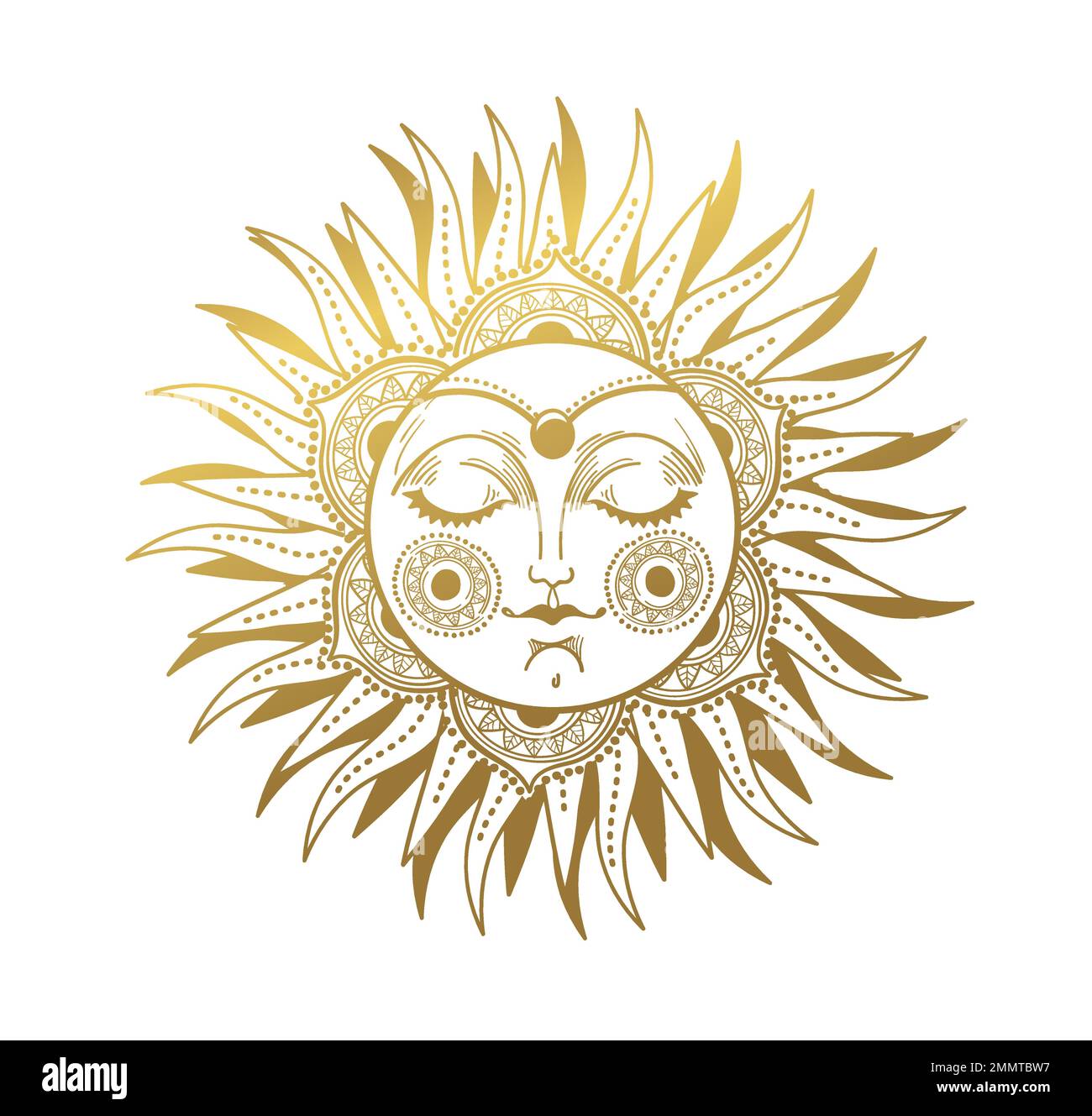 Mystical sun drawing with face, golden magical astrology symbol ...