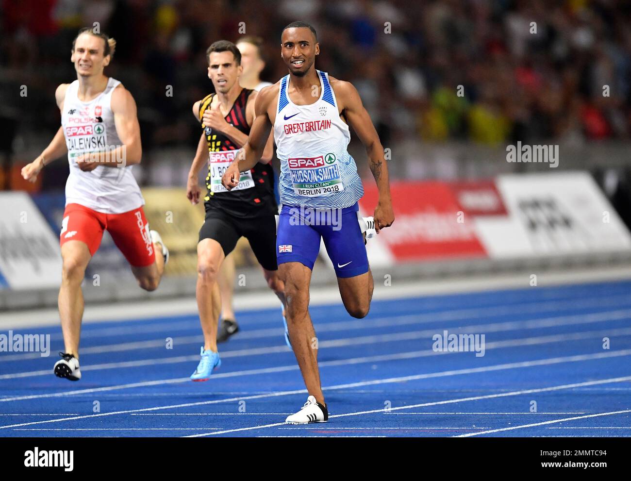 Britain's Matthew Hudson-Smith crosses the line when winning the gold ...