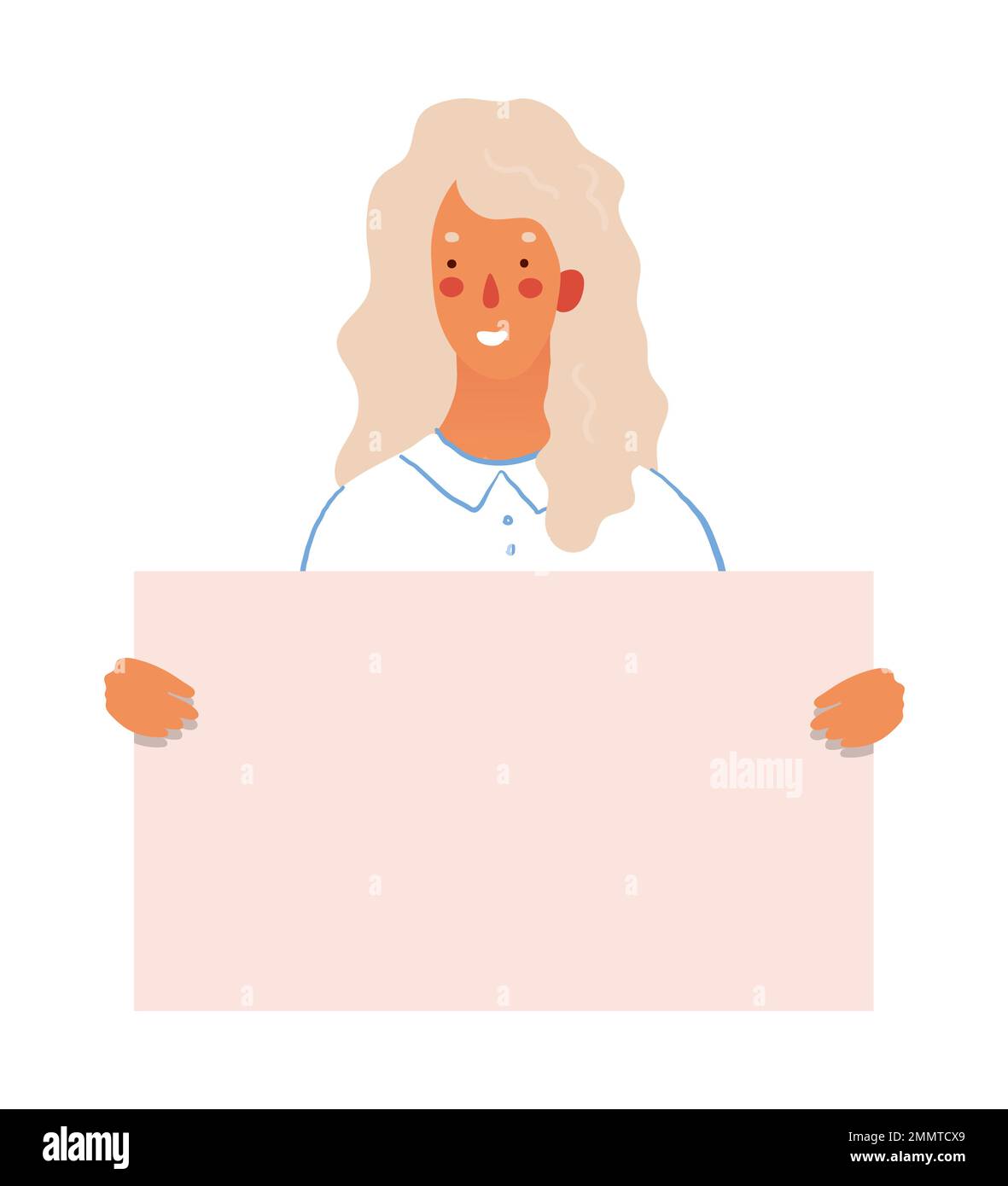 The girl holds a poster in her hands, an advertisement, a protest ...