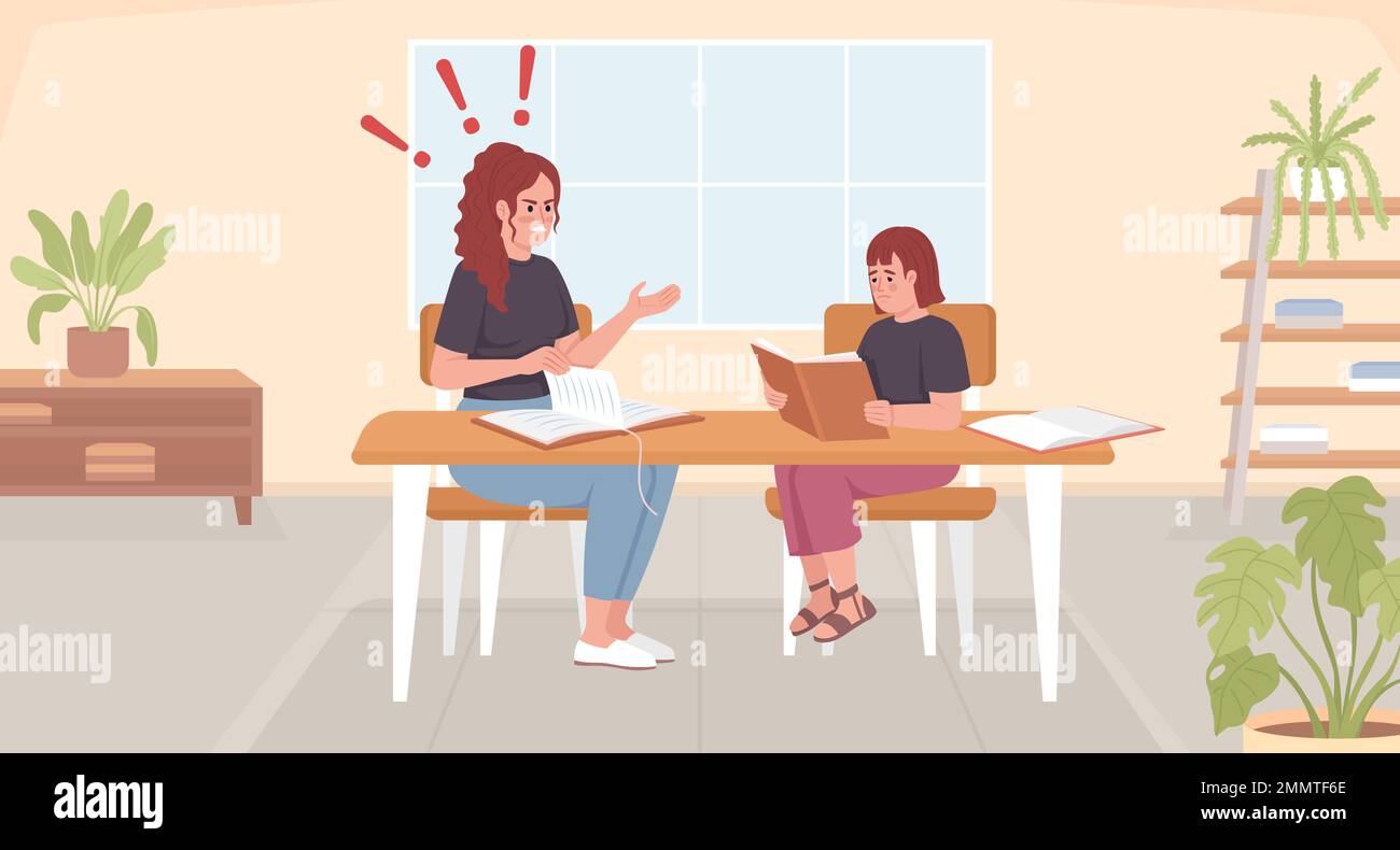 Yelling at child about poor performance flat color vector illustration ...