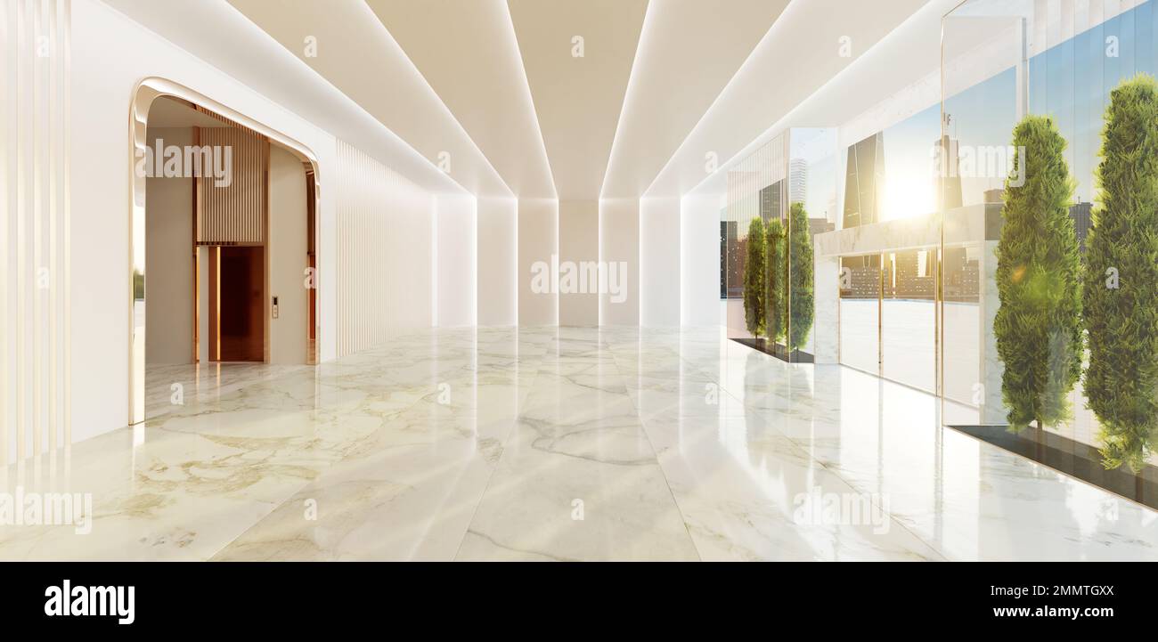 Empty interior hall with modern and retro design. 3d rendering mock up ...