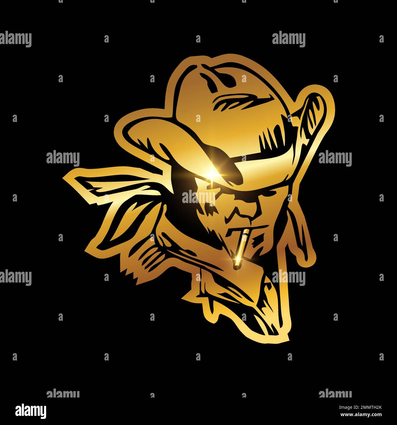 Golden Cowboy Illustration Vector Sign in Black Background with Gold ...