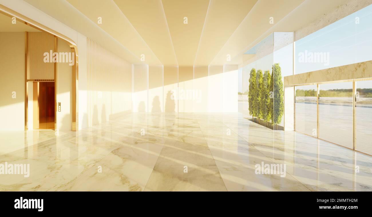 Empty interior hall with modern and retro design. 3d rendering mock up ...