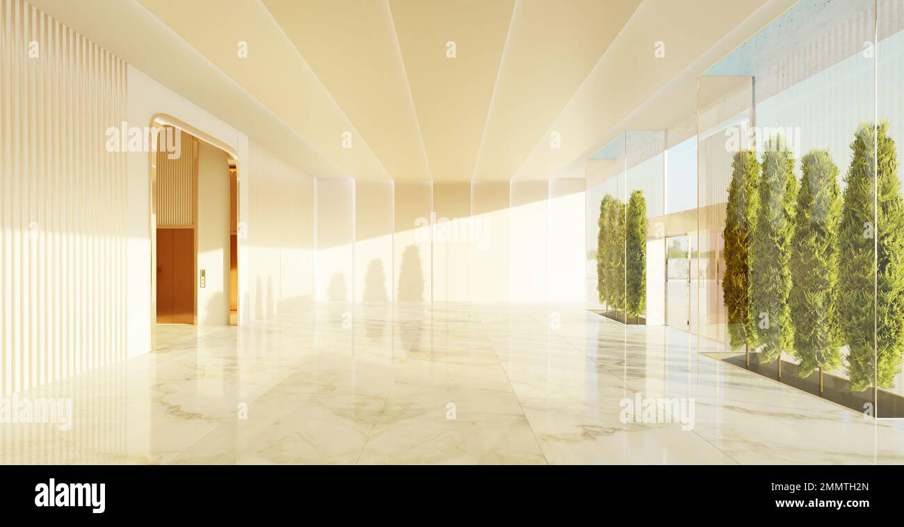 Empty interior hall with modern and retro design. 3d rendering mock up ...